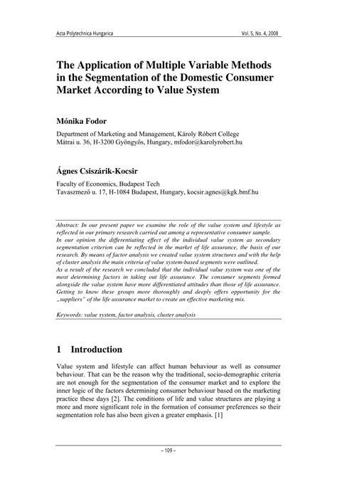 pdf the application of multiple variable methods in the segmentation of the domestic consumer
