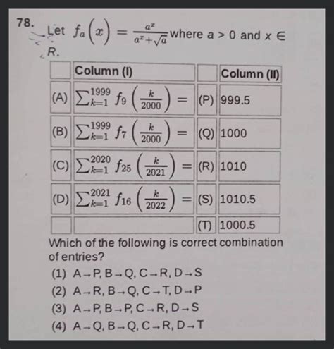 Let Fa X Ax A Ax Where A 0 And X R Column I Column II A K 11999