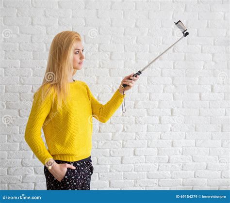 Pretty Girl Taking Herself A Photo Stock Image Image Of House Caucasian 69154279