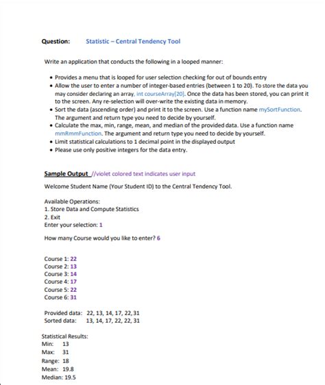 Solved Question Statistic Central Tendency Tool Write An