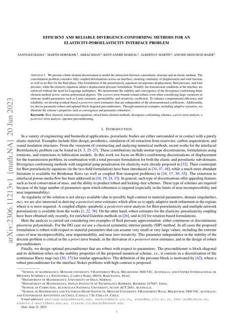 Pdf Efficient And Reliable Divergence Conforming Methods For An Elasticity Poroelasticity