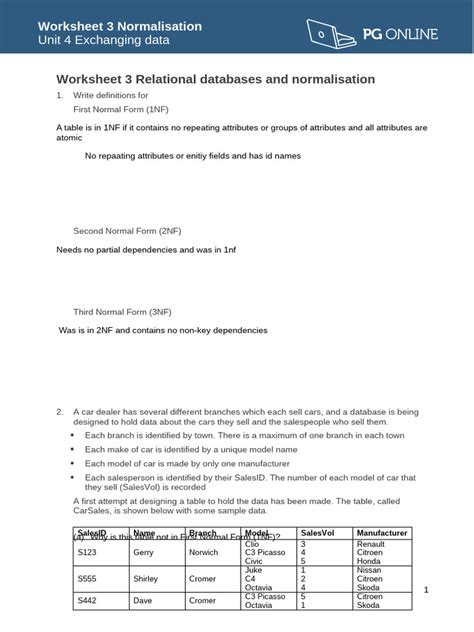 Data Types Worksheet 3 Relational Databases And Normalisation 3 1