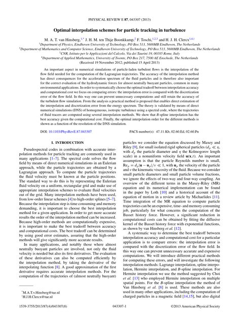 Pdf Optimal Interpolation Schemes For Particle Tracking In Turbulence