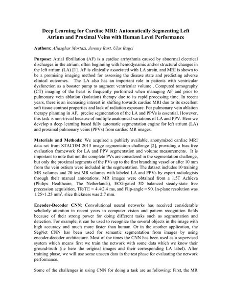 Pdf Deep Learning For Cardiac Mri Automatically Segmenting Left Atrium And Proximal Veins