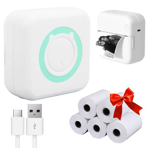 Портативный мини принтер от Bluetooth Подарок Термобумага 5шт Маленький принтер для телефона