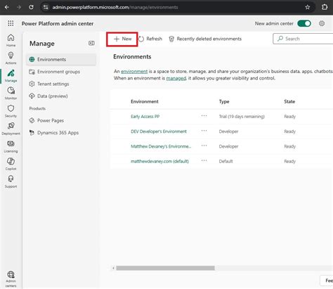 create power platform environments for dev test prod