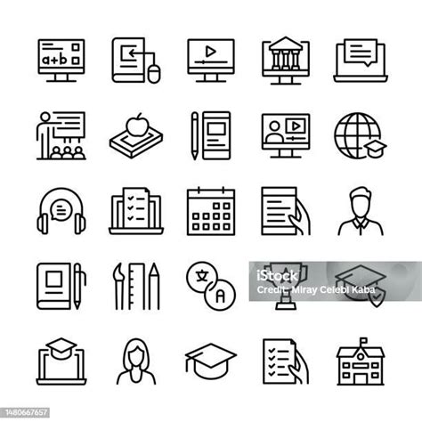 E러닝의 벡터 그림 그래픽 편집 가능한 획 크기 간단한 격리 아이콘입니다 기호 기호 요소 아이콘 세트 0명에 대한 스톡 벡터