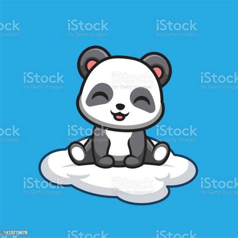 팬더는 클라우드에 앉아 귀여운 크리에이티브 카와이 만화 마스코트 로고 팬더에 대한 스톡 벡터 아트 및 기타 이미지 팬더 귀여운 카와이 Istock