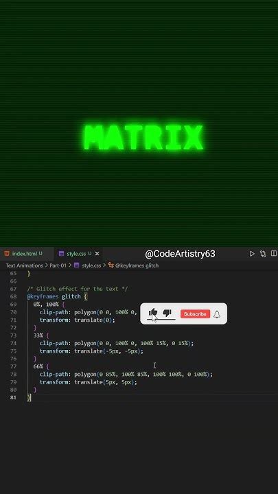 Matrix Text Animation In Pure Css Glitch Rain Effect Shorts