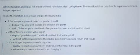 Solved Write A Function Definition For A User Defined Chegg Com