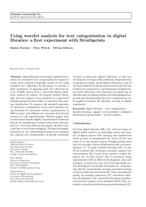 pdf using wavelet analysis for text categorization in digital libraries a first experiment