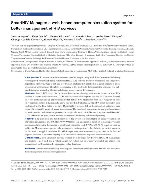 Pdf Smarthiv Manager A Web Based Computer Simulation System For