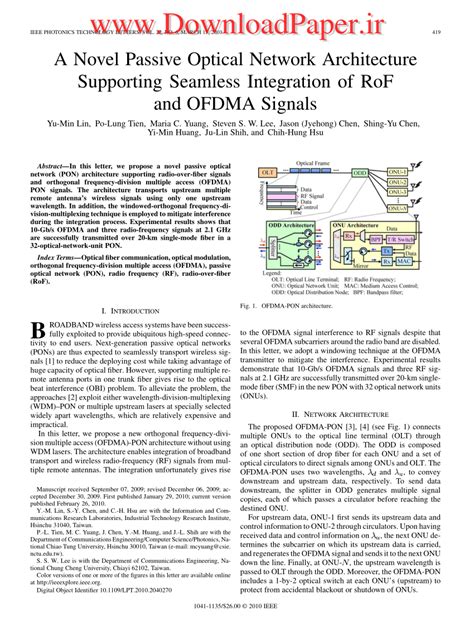 Pdf A Novel Passive Optical Network Architecture Supporting Seamless Integration Of Rof And