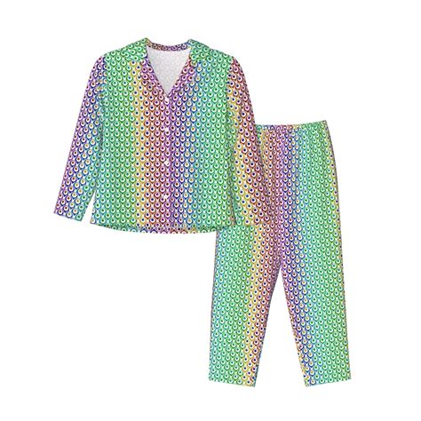 Yiaed Rainbow Peacock Feathers Print Pajamas Womens Long Sleeve