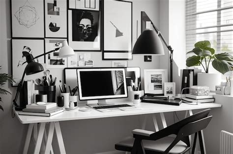 Monochrome Desk Setup Ready For Your Digital Canvas Premium Ai Generated Image