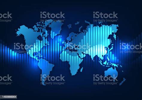 주식 그래프가 있는 세계 지도 기술 배경 끊임없이 변화하는 세계 경제를 나타냅니다 각 국가의 비즈니스 경쟁을 보았고 파란색 주식 차트가 있는 파란색 지도 가격에 대한 스톡