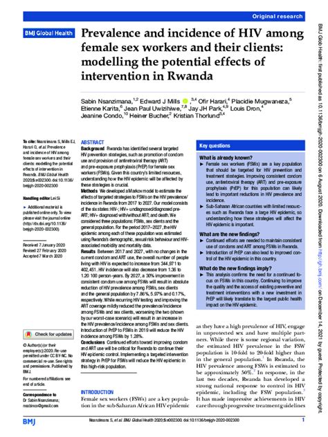 Pdf Prevalence And Incidence Of Hiv Among Female Sex Workers And Their Clients Modelling The