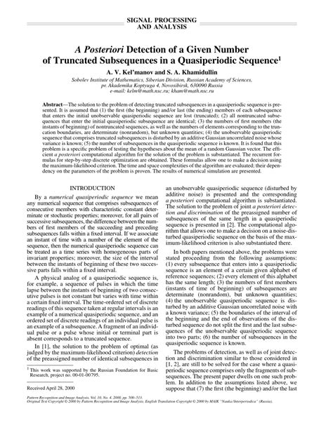 pdf a posteriori detection of a given number of truncated subsequences in a quasiperiodic sequence
