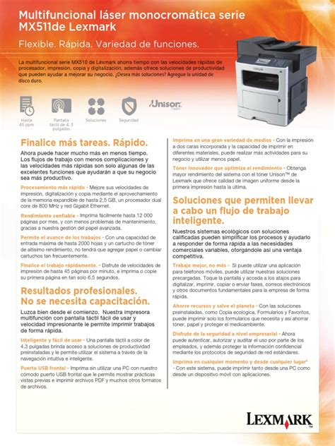 Lexmark Mx511 Descargar Gratis Pdf Impresora Computación Pantalla Táctil