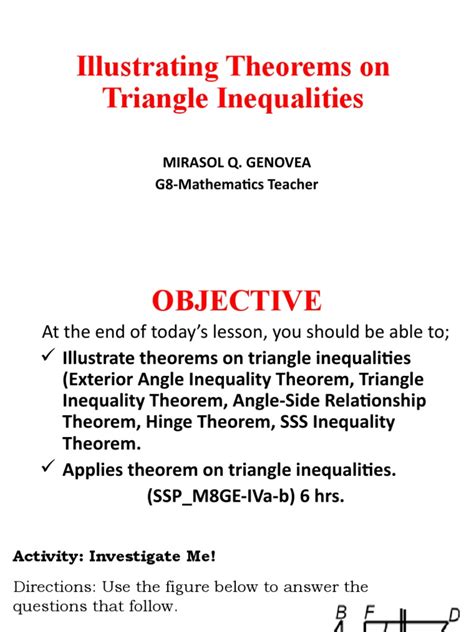 Lesson 1 Illustrates Theorems On Triangle Inequalities Pdf Triangle