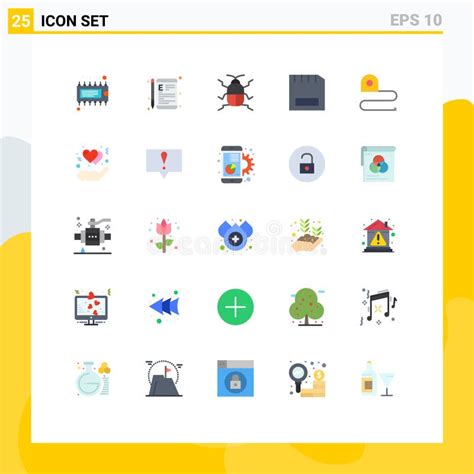 25 Universal Flat Color Signs Symbols Of Gadget Computers Education Card Insect Stock Vector