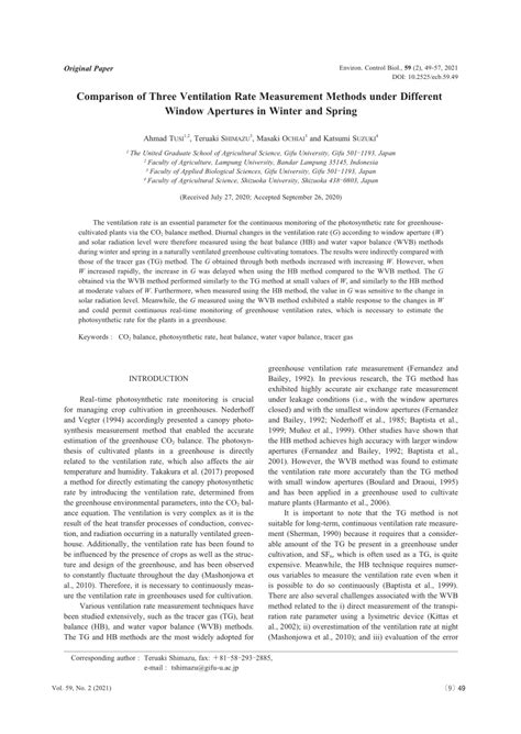 Pdf Comparison Of Three Ventilation Rate Measurement Methods Under Different Window Apertures