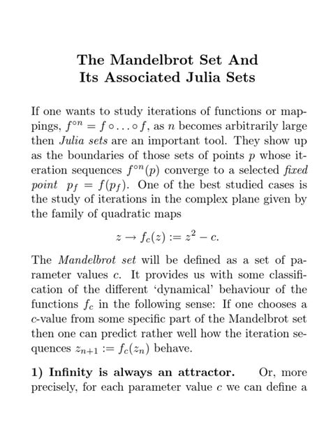 The Mandelbrot Set And Its Associated Julia Sets Pdf Attractor
