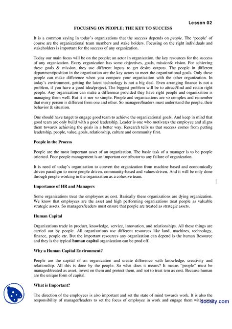 The Key To Success Leadership And Team Managment Lecture Handout Docsity