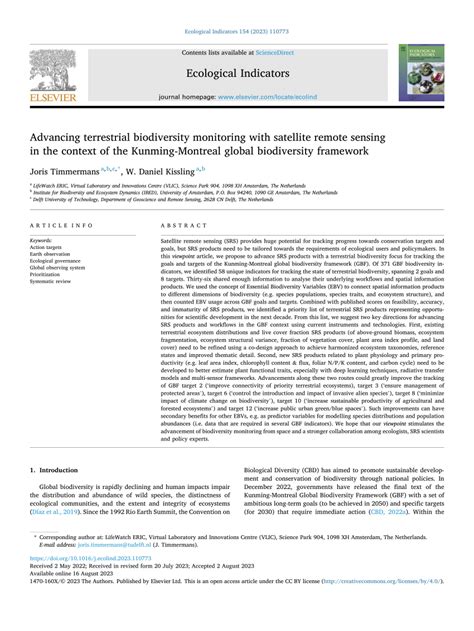 Pdf Advancing Terrestrial Biodiversity Monitoring With Satellite