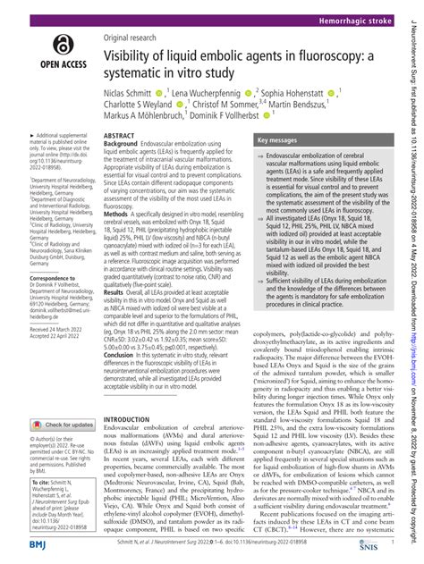 Pdf Visibility Of Liquid Embolic Agents In Fluoroscopy A Systematic