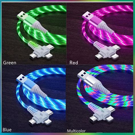 3 In 1 Streamer Data Cable Led Light Fast Charging Cable For Iphone Android Type C Mobile Phone