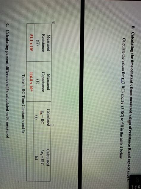 Solved B Calculating The Time Constant T From Measured Chegg