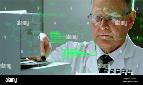 Image Of Data Processing Over Caucasian Male Scientist Using Centrifuge