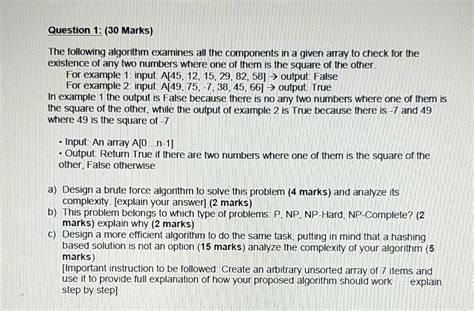 Solved Question 1 30 Marks The Following Algorithm