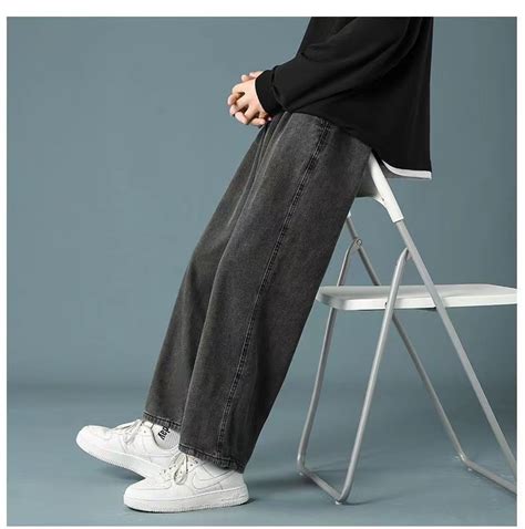 กางเกงวินเทจชาย ยีนส์ผู้ชายขากระบอก เนื้อผ้ายีนส์ล้างน้ำ ทรงหลวม วินเทจ