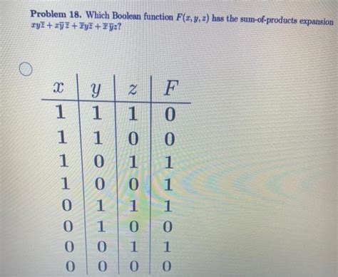 Solved Problem 18 Which Boolean Function Fxyz Has The