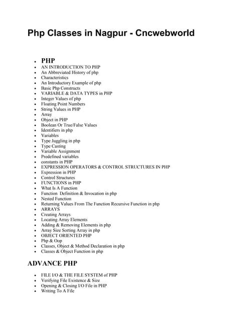 Php Classes In Nagpur Pdf