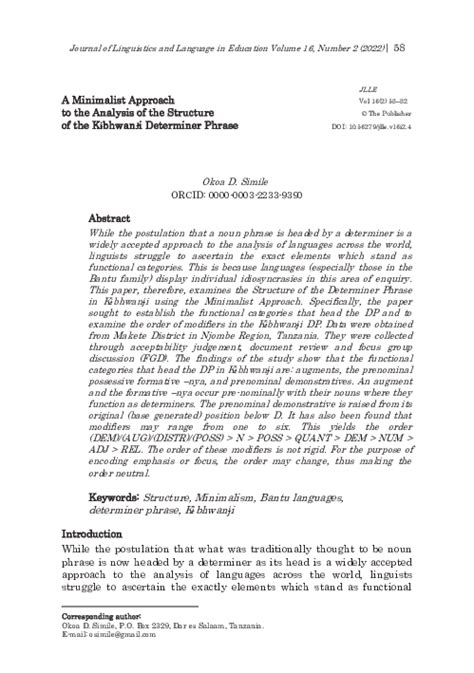 Pdf A Minimalist Approach To The Analysis Of The Structure Of The KɨbhwanɈi Determiner Phrase