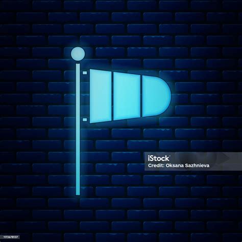 빛나는 네온 콘 기상학 윈드삭 바람 베인 아이콘 벽돌 벽 배경에 격리 윈드삭은 바람의 방향과 강도를 나타냅니다 벡터 일러스트레이션 0명에 대한 스톡 벡터 아트 및 기타