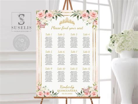 Editable Template Seating Chart Table Plan Blush Pink Flowers