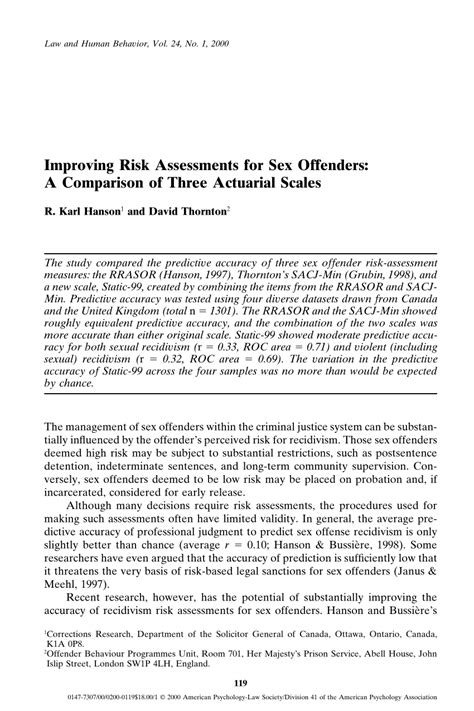 Pdf Improving Risk Assessments For Sex Offenders A Comparison Of