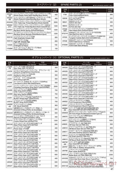 Kyosho Ultima RB Parts List RCScrapyard Radio Controlled Model Archive