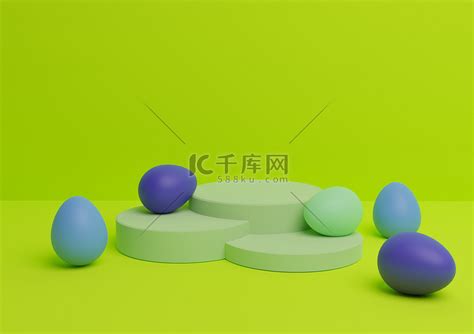 明亮、石灰、霓虹绿 3d 渲染复活节主题产品展示台或展位组合，彩蛋最小，简单，适用于多种产品高清摄影大图 千库网