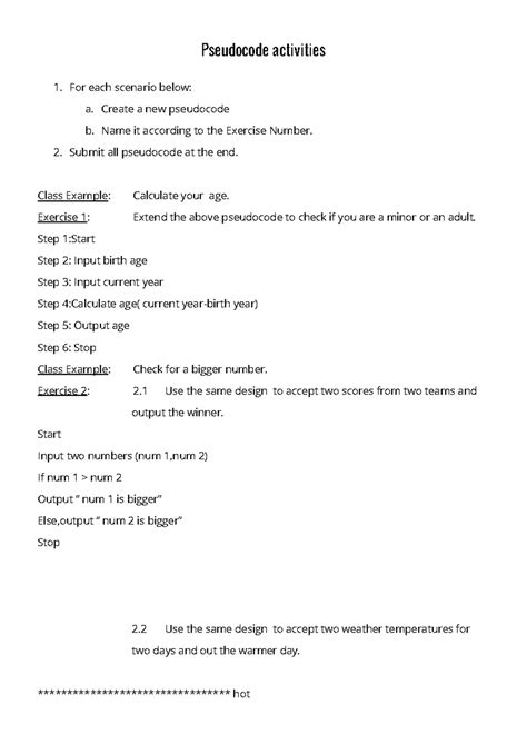 Term 3 Flow Chart Activities Pseudocode Activities 1 For Each Scenario Below A Create A New