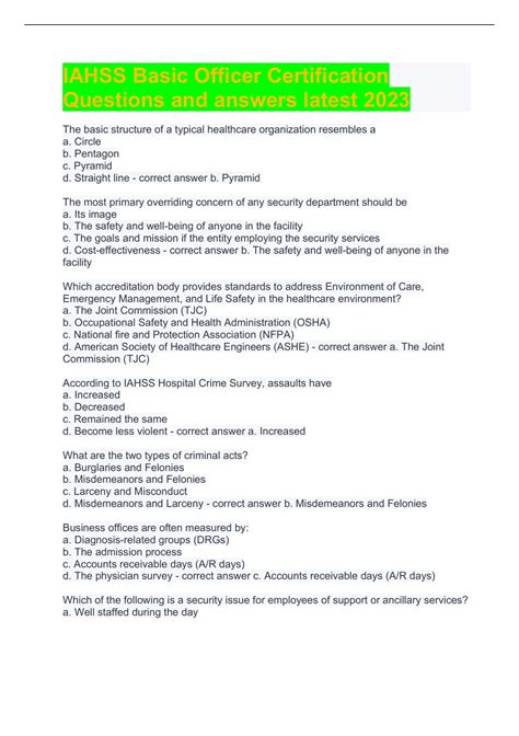 Iahss Basic Officer Certification Questions And Answers Latest 2023 Iahss Stuvia Us