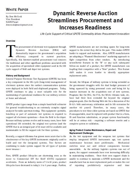 dynamic reverse auction streamlines procurement and increases readiness