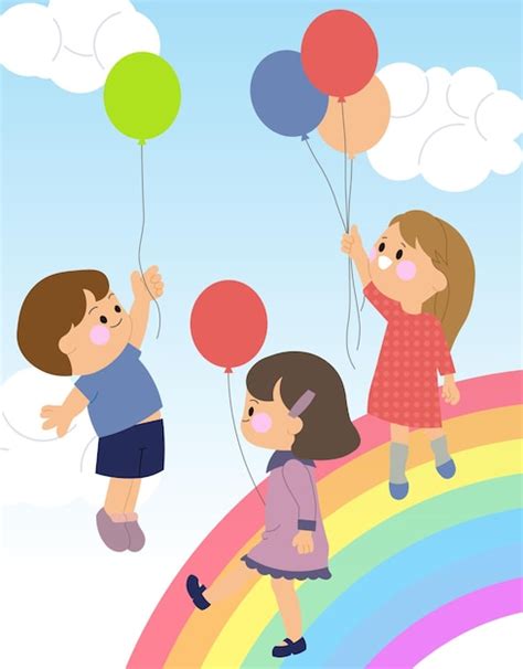 풍선을 들고 있는 아이들 프리미엄 벡터