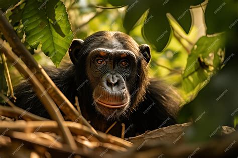 Premium Photo Chimpanzee In The Jungle Chimpanzee In Natural Habitat