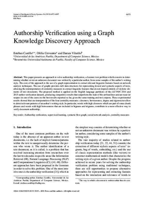 Pdf Authorship Verification Using A Graph Knowledge Discovery Approach
