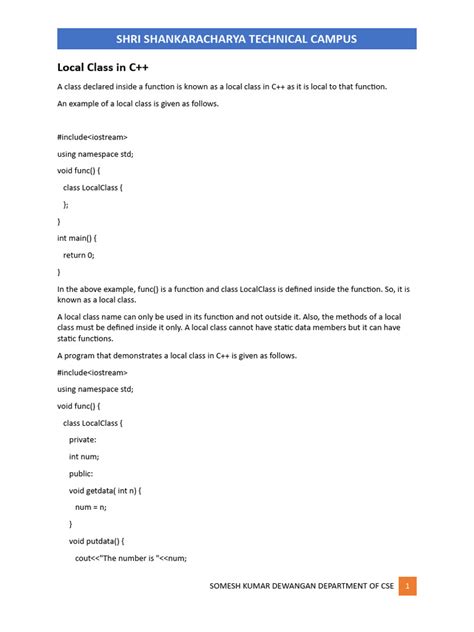 05 Local Class And Container Class In Cpp Pdf Namespace Systems